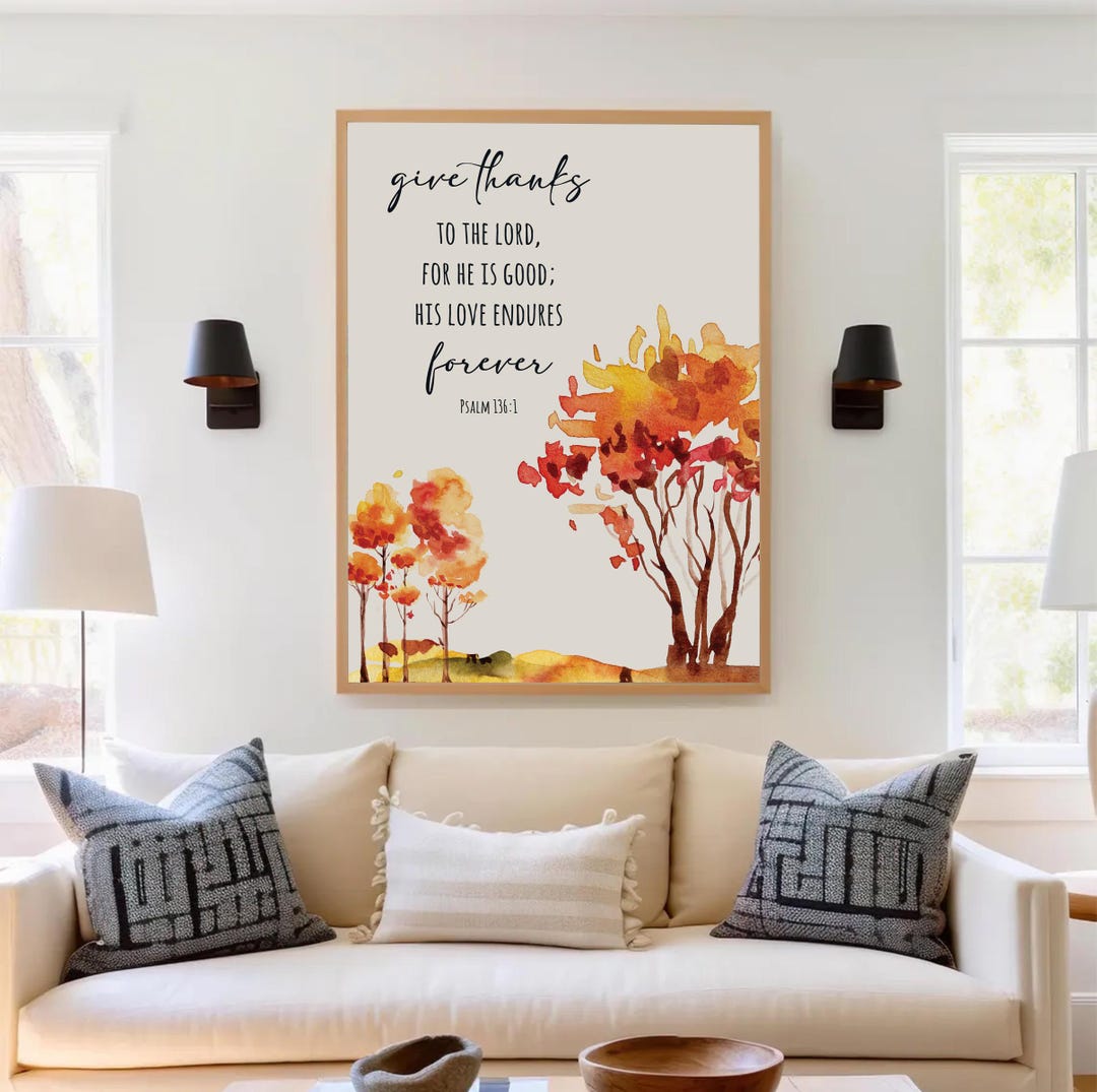Give Thanks Bible Verse Wall Art Printable Watercolor Scripture Decor ...
