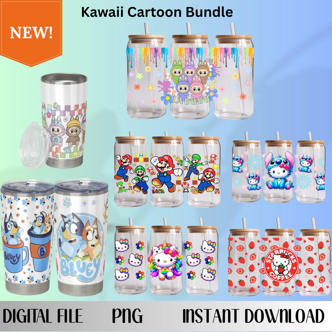 Cute Cartoon Digital Bundle | Kawaii Characters, Blue Dog Cartoon ...