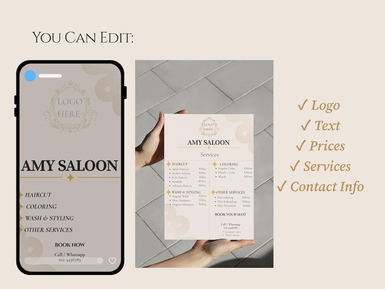 Luxury Salon Price List Canva Template | Editable Beauty Service Menu ...