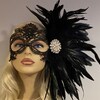 Feather Mask, Black Lace Masquerade Mask With Burgundy Feathers, Masked ...