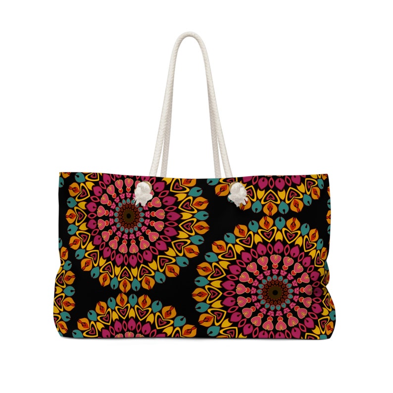 Boho Weekender Bag Oversized Bag Black Multicolor Mandala - Etsy