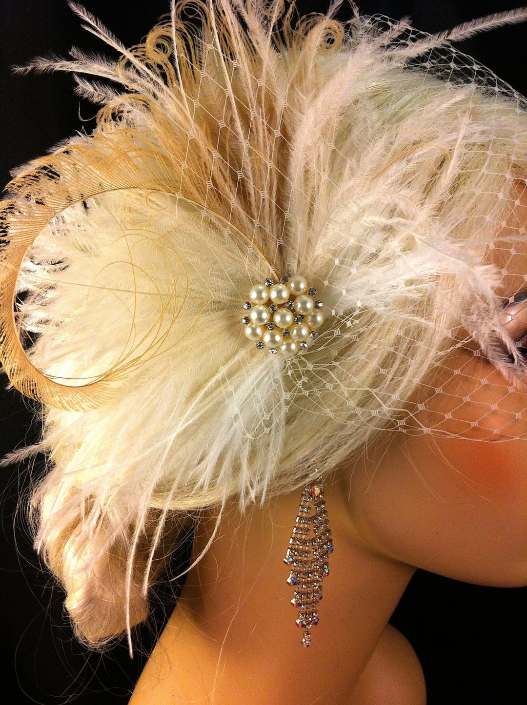 Fascinator, Bridal Feather Fascinator, Bridal Headpiece, Wedding Veil ...
