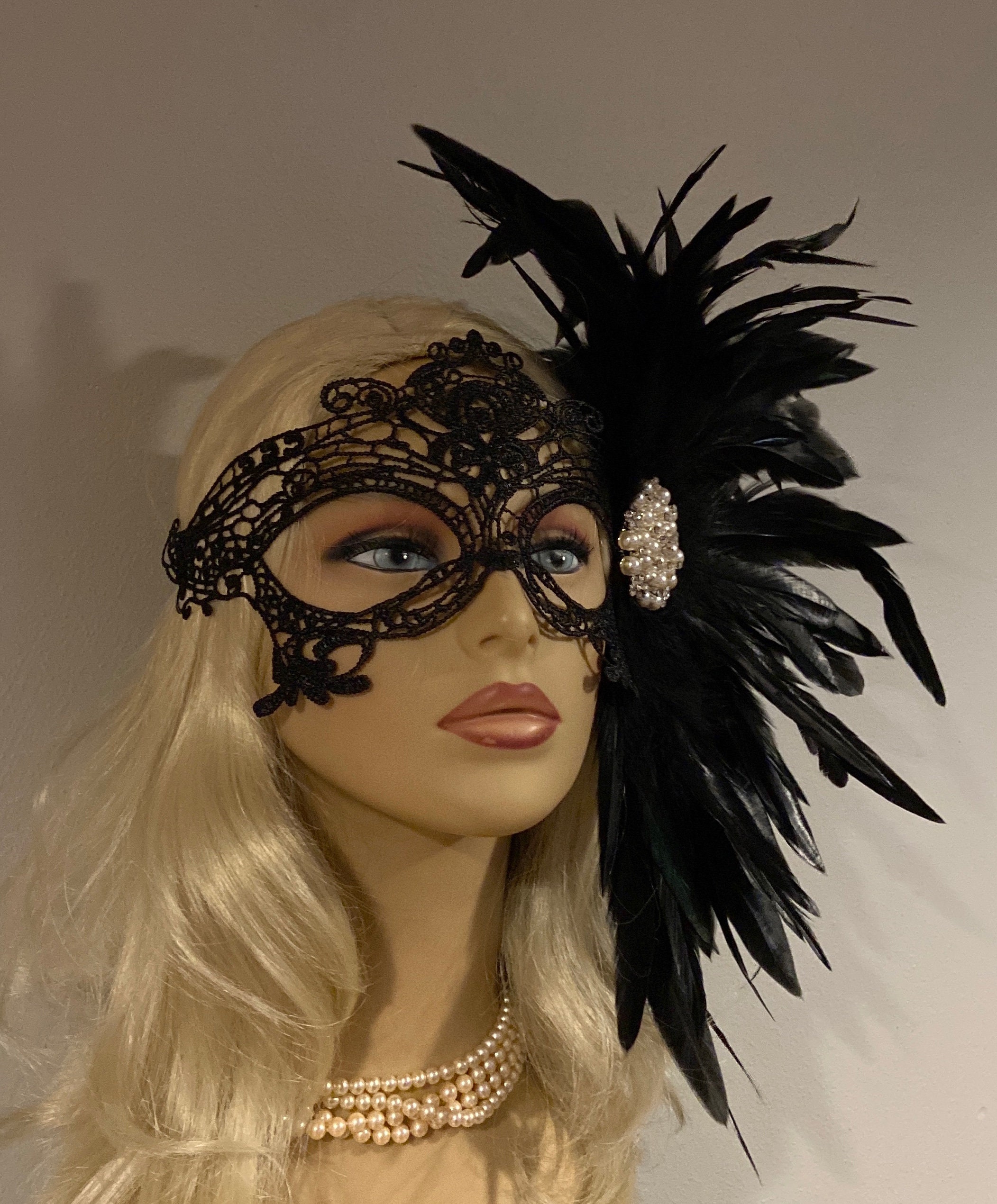 Black Lace Masquerade Mask Pearl Brooch, Masked Ball, Women's Lace Mask ...