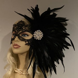 Black Lace Masquerade Mask Pearl Brooch, Masked Ball, Women's Lace Mask ...