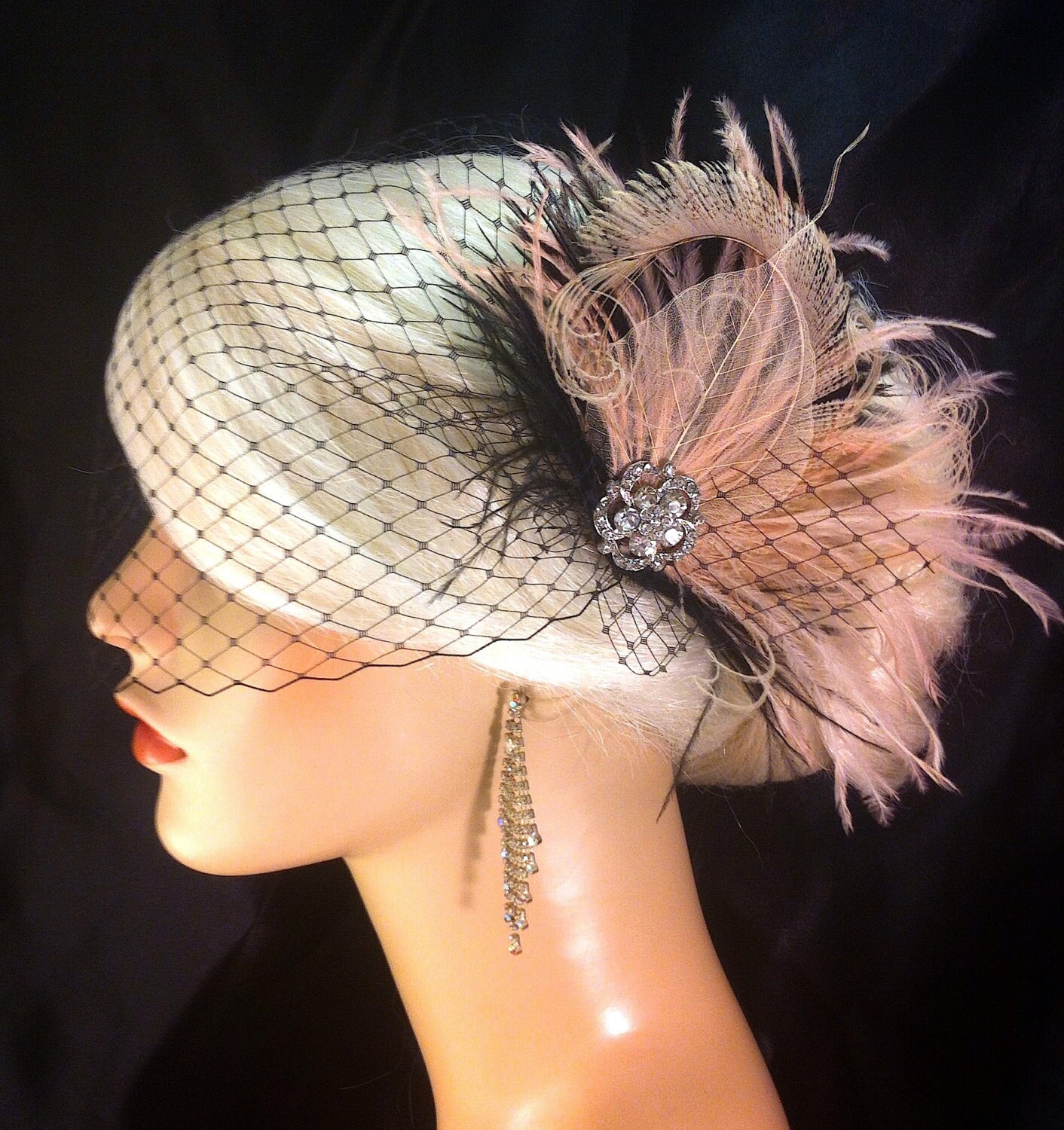 New Rock On Bridal Feather Fascinator Black and Blush | Etsy