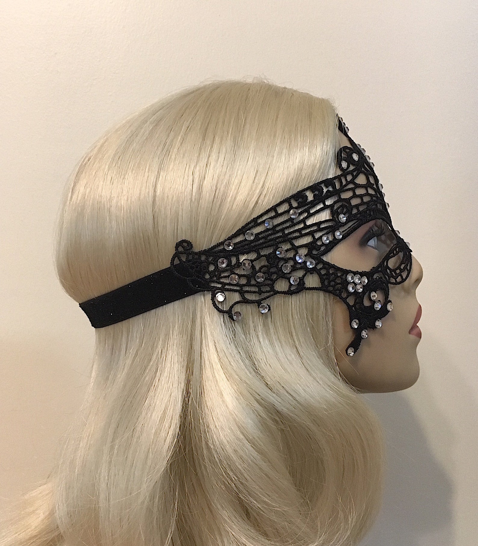 Black Crystal Lace Mask Masquerade Ball Mask Eyes Wide Shut - Etsy