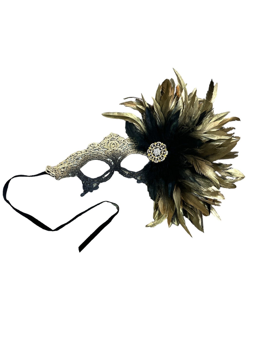 Gold Feather Mask Masquerade Mask Mardi Gras Costume Party Halloween ...