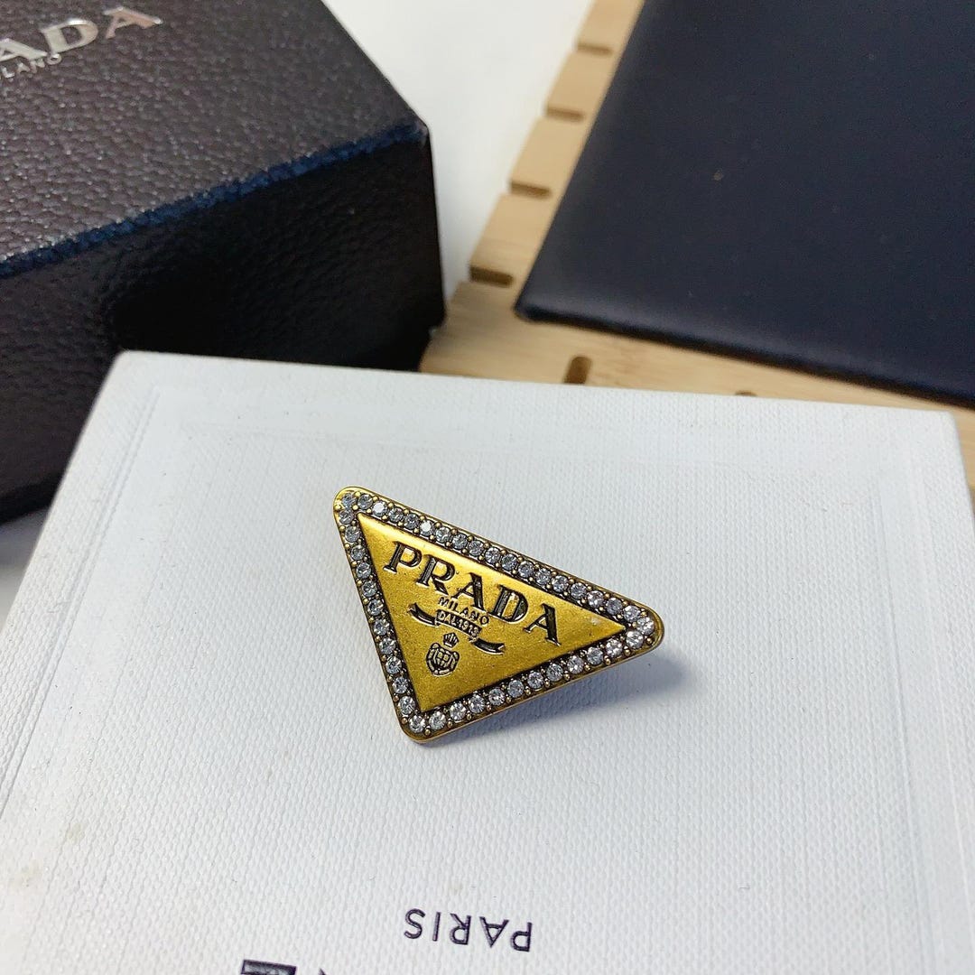 Vintage Prada Diamond Metal Brooch - Antique Gold / Green - Etsy