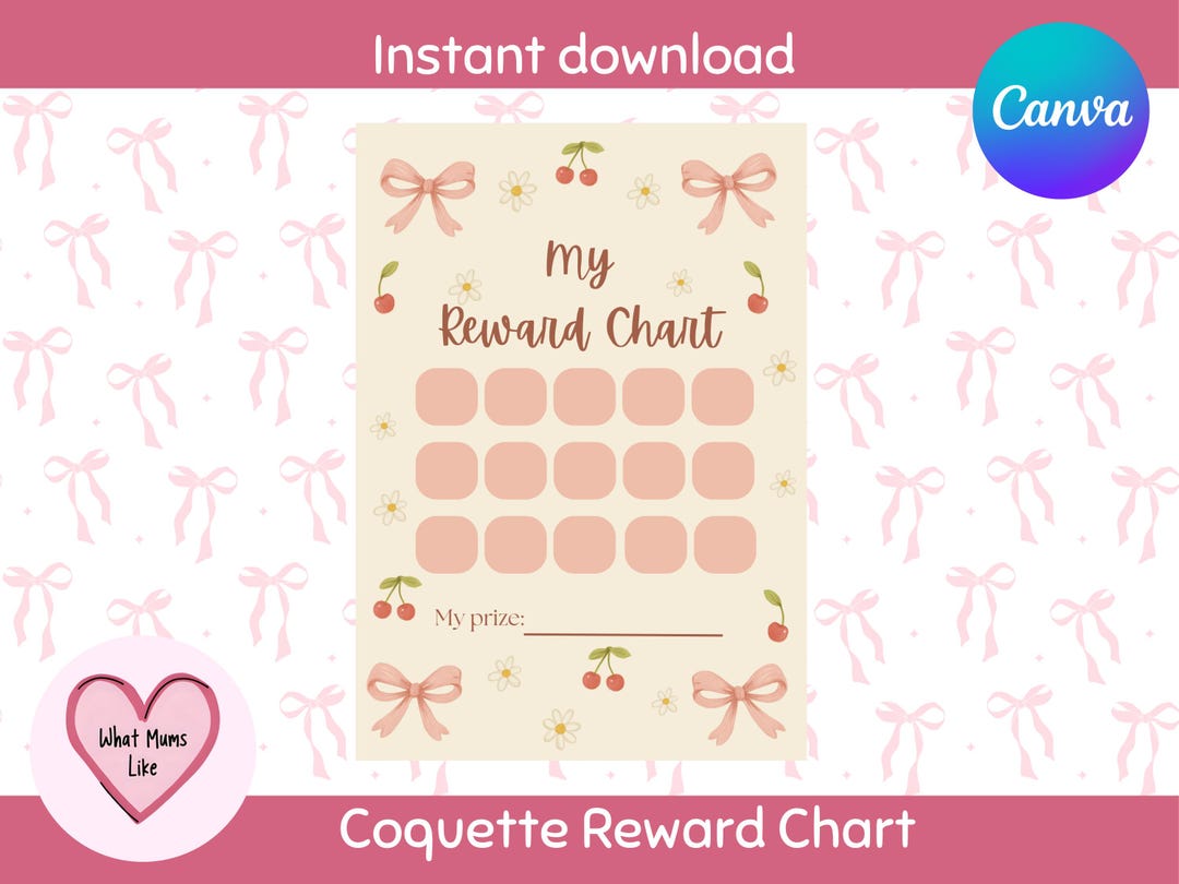 Coquette Reward Chart for Kids: Pink Bow Printable (PDF Download A4 ...