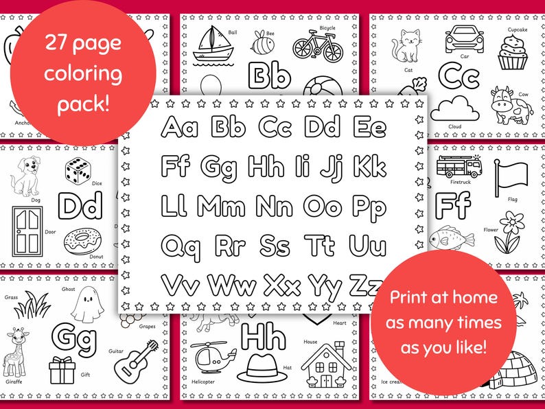 Alphabet Coloring and Tracing Pages: A-Z Printable Worksheets Digital ...