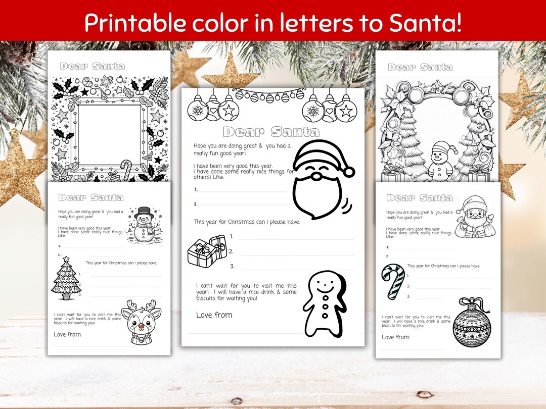 Santa Letter Coloring Page: Printable Christmas Wish List Activity - Etsy
