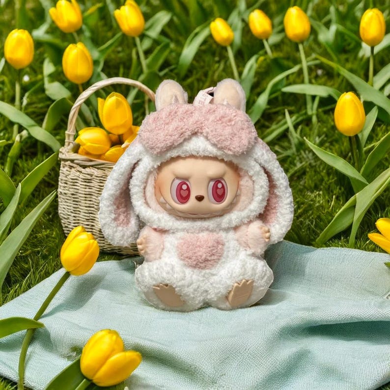 Fluffy Pink Bunny Costume for Labubu Doll | Cute Handmade Rabbit Outfit ...