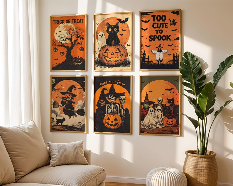 Set of 6 Halloween Art Prints: Spooky Fall Decor (digital Download) - Etsy