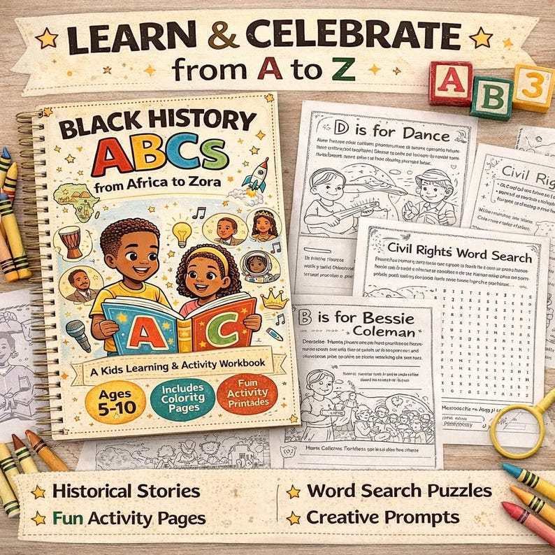 Black History Abcs Workbook for Kids | Alphabet Activities, Coloring ...