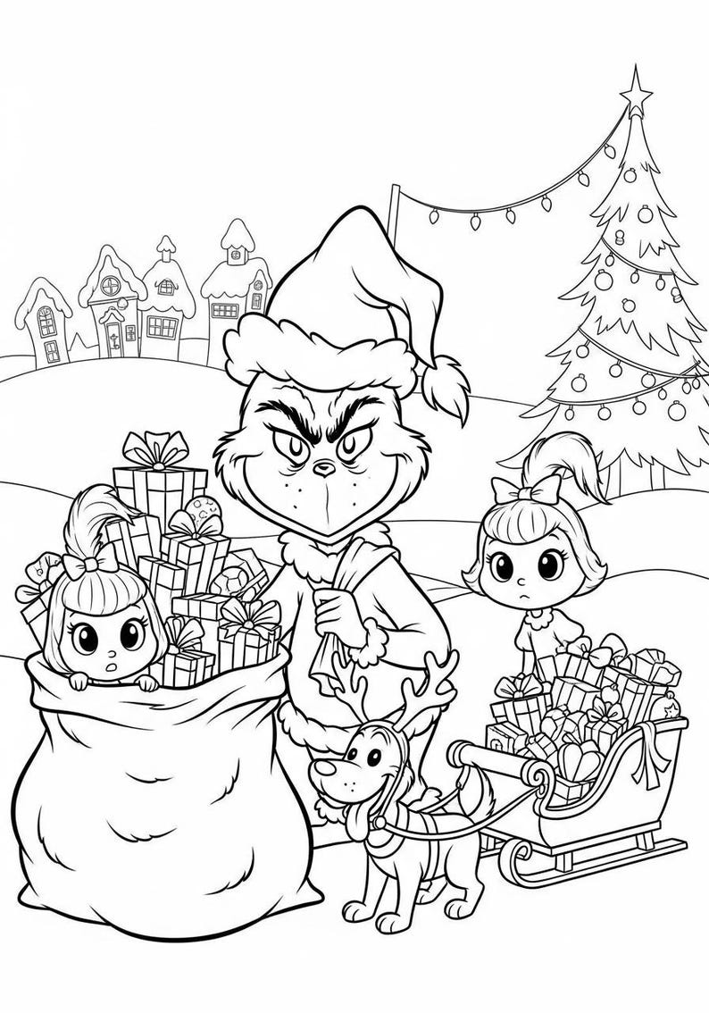 Green Christmas Coloring Book for Kids | 25 Funny Pages (PDF) - Etsy