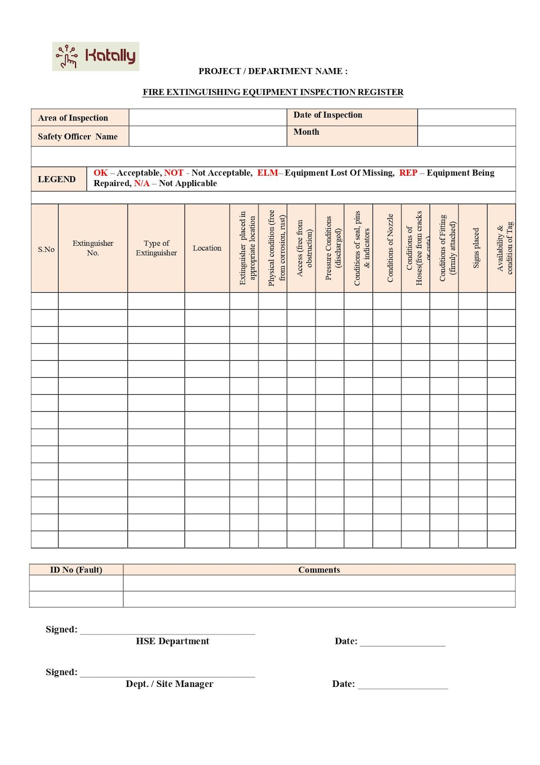 Fire Extinguisher Inspection Checklist | Fire Extinguisher Checklist ...