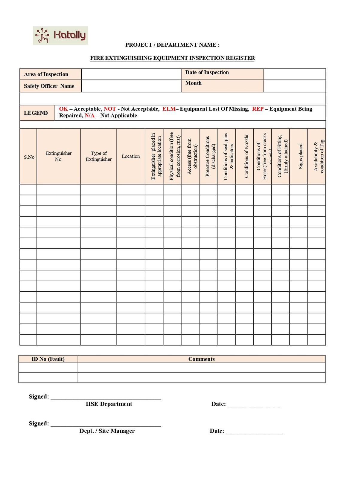 Fire Extinguisher Inspection Checklist: Editable PDF & Word Template - Etsy