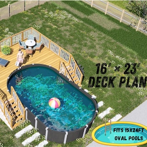 Elrond Oval Pool Deck Plan — 16x23 Deck for 15x24 Above-ground Pools - Etsy