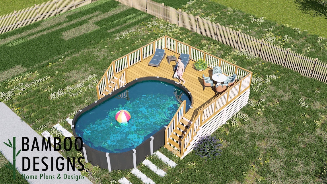 Elrond Oval Pool Deck Plan — 16x23 Deck for 15x24 Above-ground Pools - Etsy