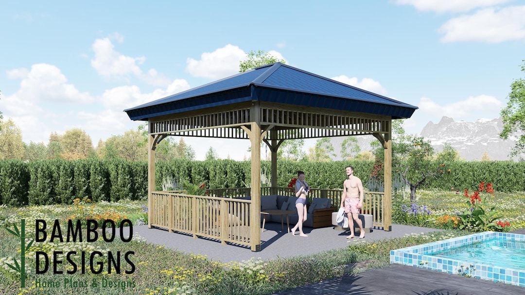 Brussels 16x16 Hip Roof Gazebo Plan – Elegant Outdoor Pavilion | DIY ...