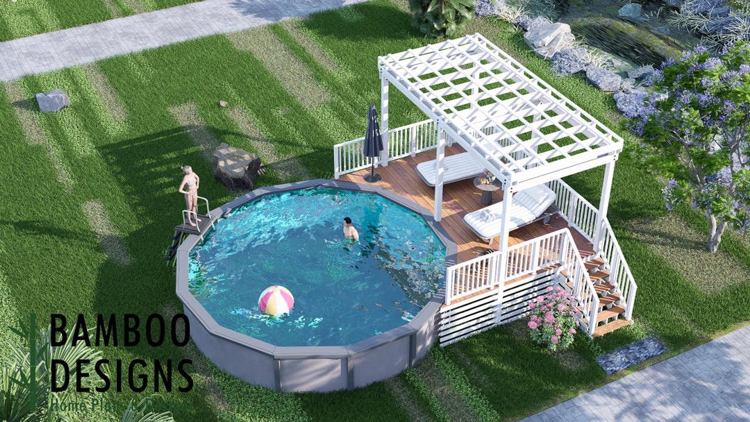 Sunset Mesa 10x20 Circle Pool Deck Plan – Elevated Deck With Pergola ...