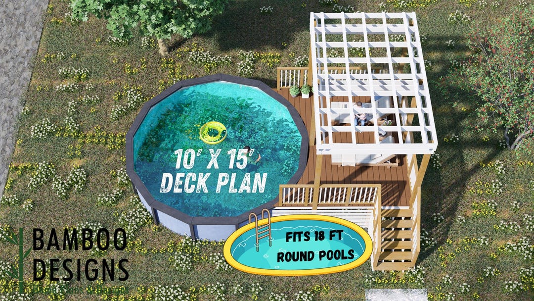 Dunedin 10x15 Pool Deck Plan With Pergola – Elevated Above-ground Pool ...