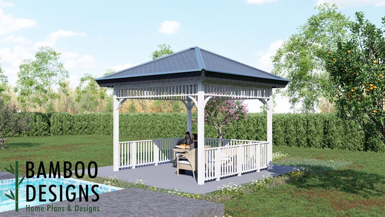 Palermo 14x14 Gazebo Plan – Hip Roof Pavilion | DIY Backyard Lounge ...