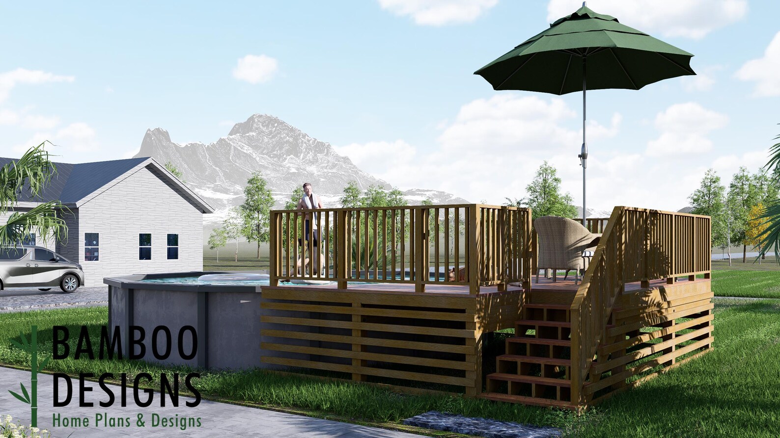 Sunrise Park 10x20 Circle Pool Deck Plan – Elevated Deck With Railings ...