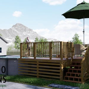 Sunrise Park 10x20 Circle Pool Deck Plan – Elevated Deck With Railings ...