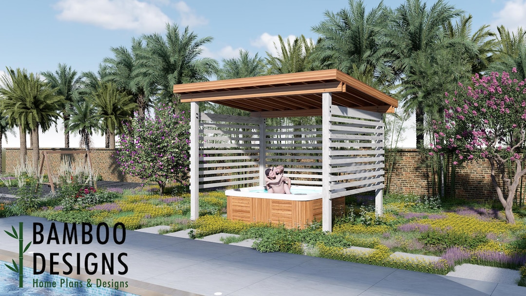Arcadia Jacuzzi Pergola Plan – 12x10 Spa Cover With Privacy Lattice ...