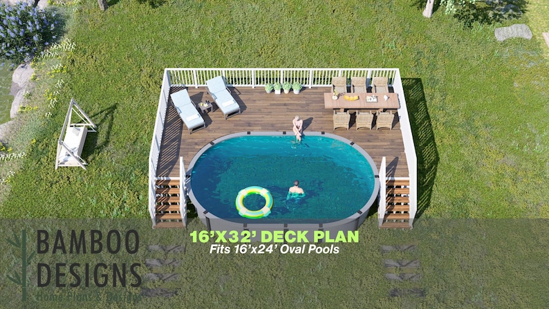 Nimbus Oval Pool Deck Plan – 16x32 Extended Above-ground Pool Deck for ...