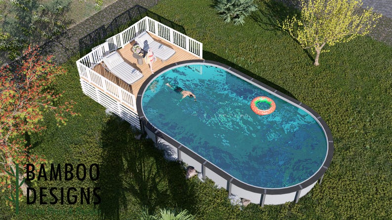 Lemon Cove Oval Pool Deck Plan – 10x18 Elevated Deck With 6-step Entry ...