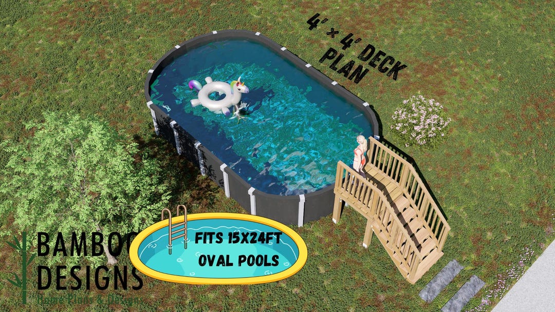 Frodo Oval Pool Deck Plan — 4x4 Minimal Entry Deck for 15x24 Above ...