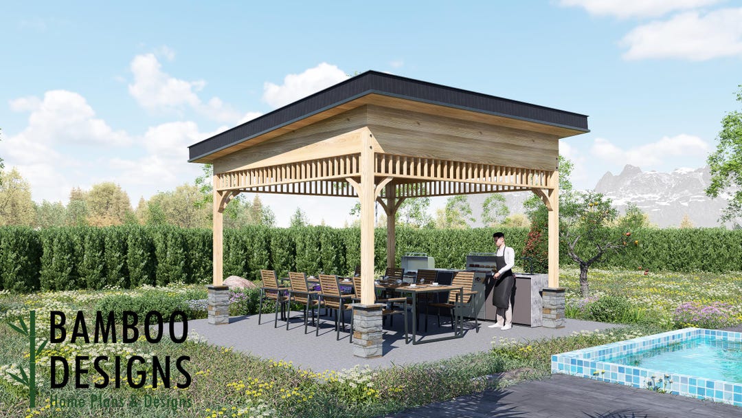 Porto 16x16 Sloped Roof Gazebo Plan – Modern Outdoor Pavilion With ...