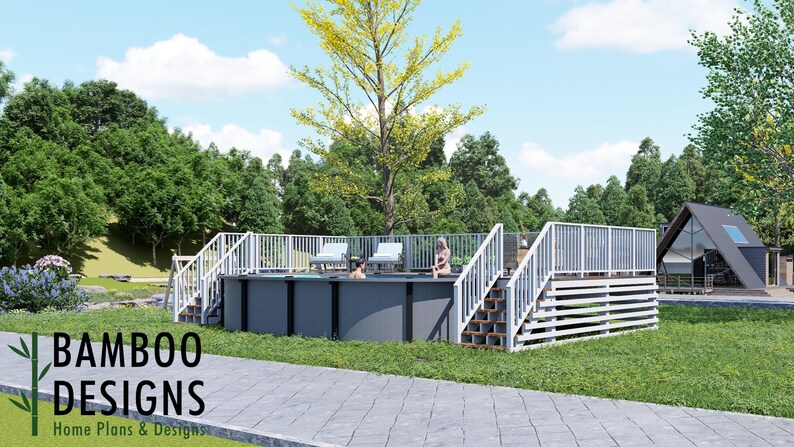 Nimbus Oval Pool Deck Plan – 16x32 Extended Above-ground Pool Deck for ...