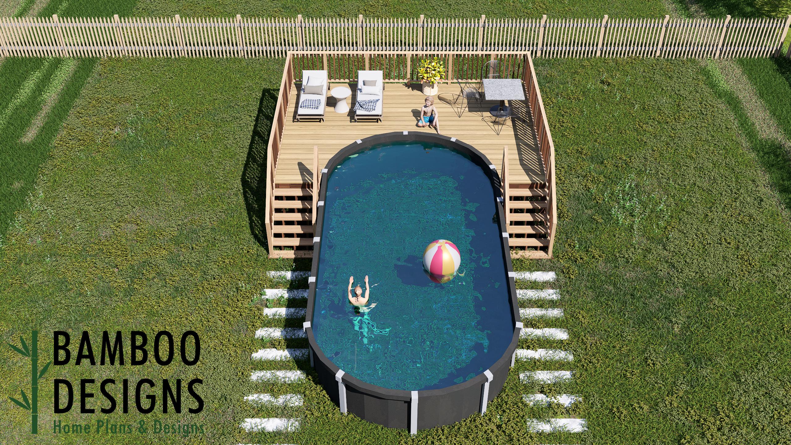 Airy Oval Pool Deck Plan – 15x30 Pool | 16x23 Compact Deck Layout | DIY ...