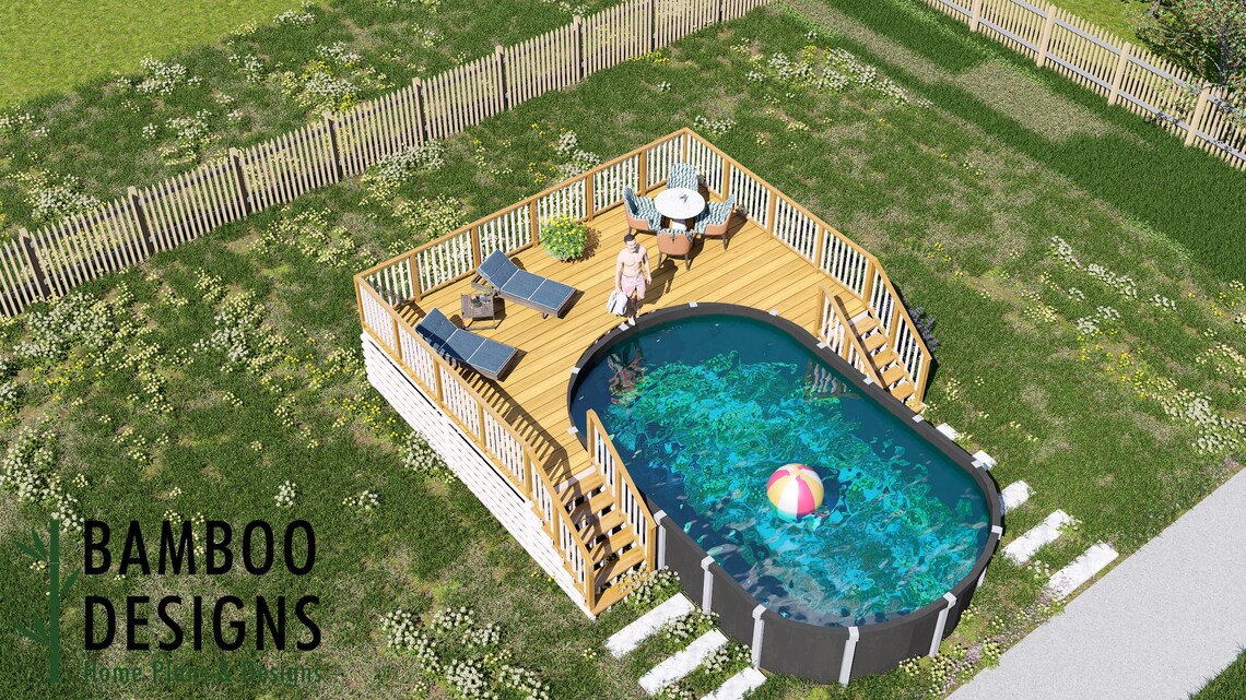 Elrond Oval Pool Deck Plan — 16x23 Deck for 15x24 Above-ground Pools - Etsy