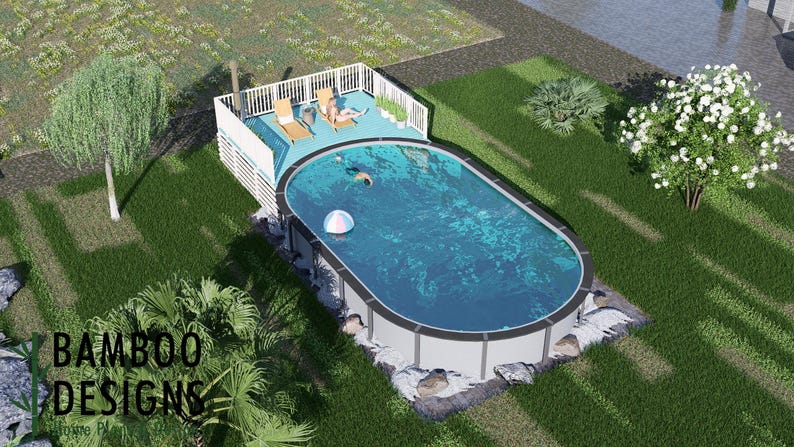 Carmel Valley Oval Pool Deck Plan – 10x18 Elevated Deck With 6-step ...