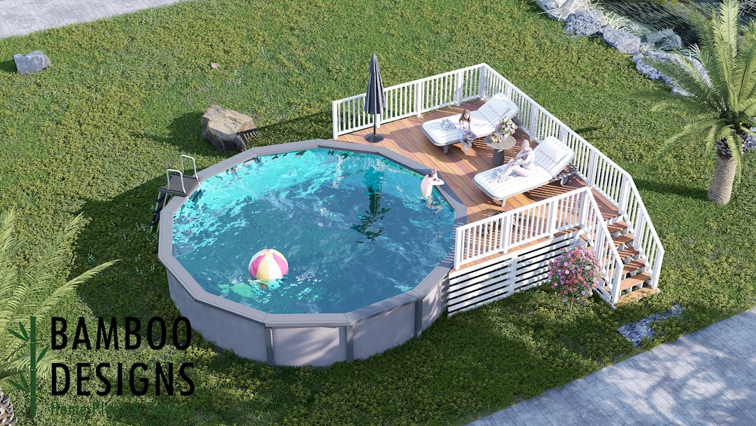Santa Rosa 10x20 Circle Pool Deck Plan – Elevated Backyard Deck With ...