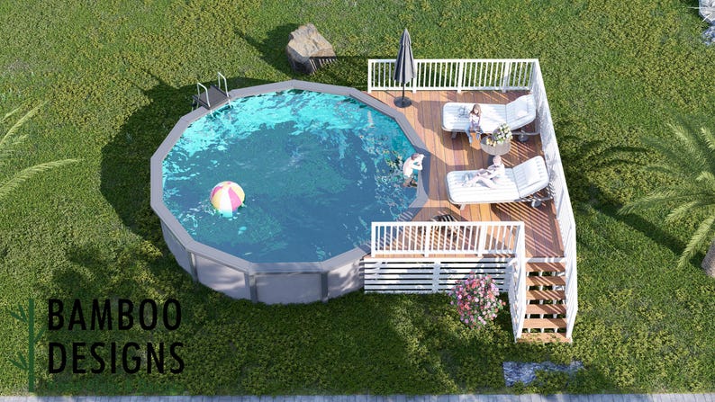 Santa Rosa 10x20 Circle Pool Deck Plan – Elevated Backyard Deck With ...