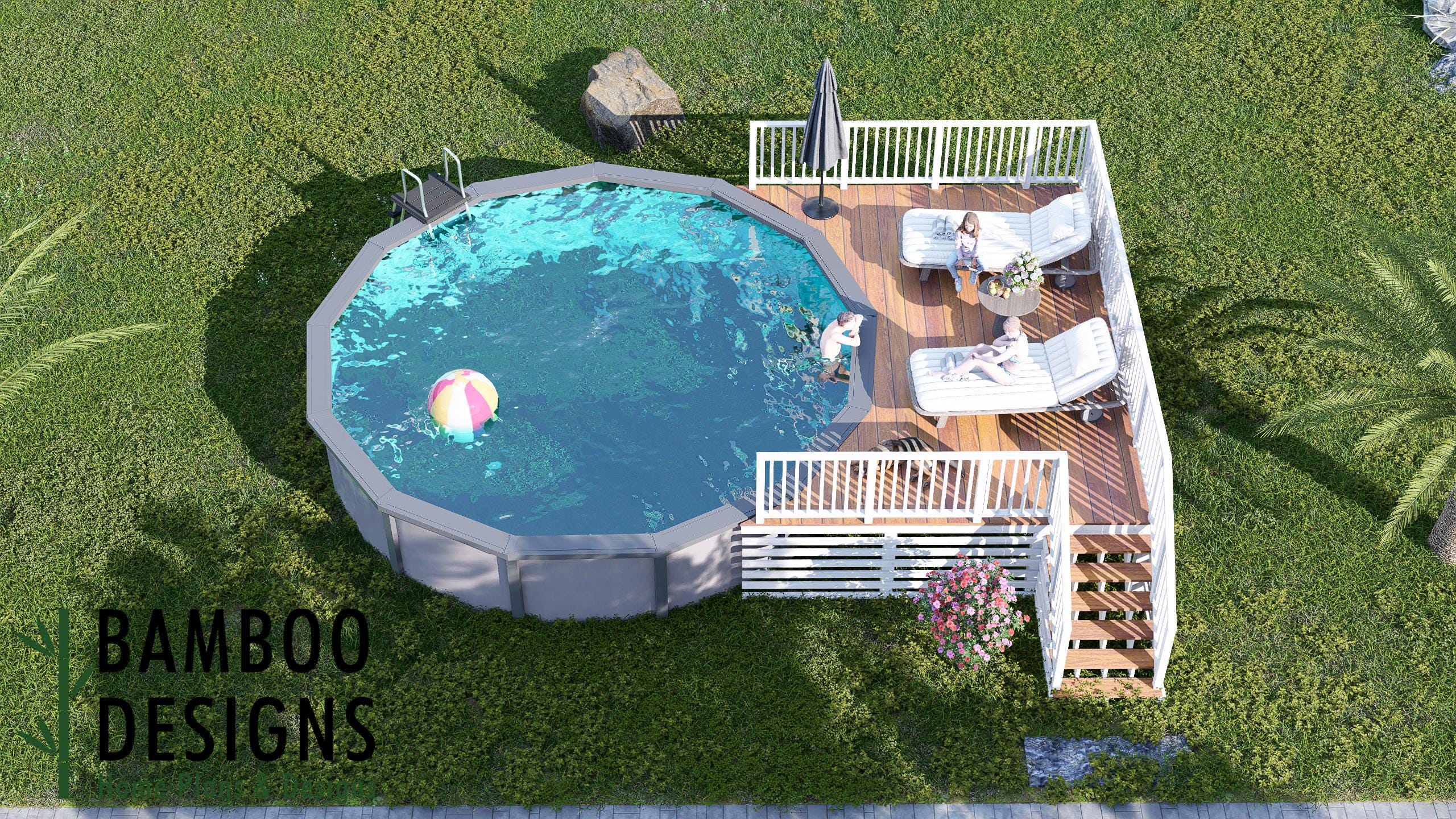 Santa Rosa 10x20 Circle Pool Deck Plan – Elevated Backyard Deck With ...