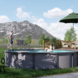 Sunrise Park 10x20 Circle Pool Deck Plan – Elevated Deck With Railings ...