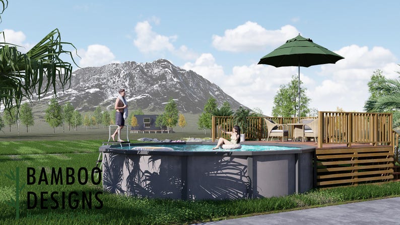 Sunrise Park 10x20 Circle Pool Deck Plan – Elevated Deck With Railings ...