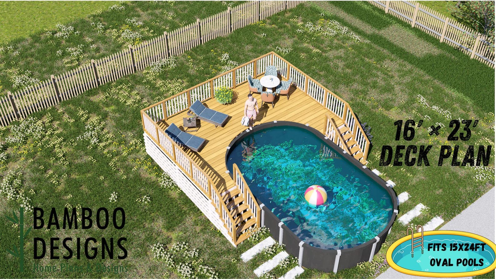 Elrond Oval Pool Deck Plan — 16x23 Deck for 15x24 Above-ground Pools - Etsy
