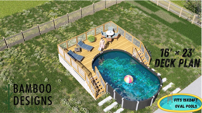Elrond Oval Pool Deck Plan — 16x23 Deck for 15x24 Above-ground Pools - Etsy