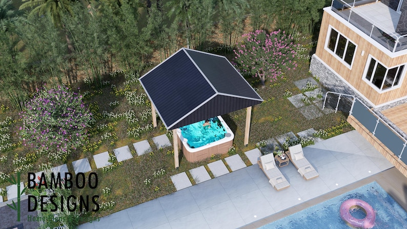 Oasis Flow Jacuzzi Pergola Plan – 12x10 Open Hot Tub Shelter | DIY Spa ...