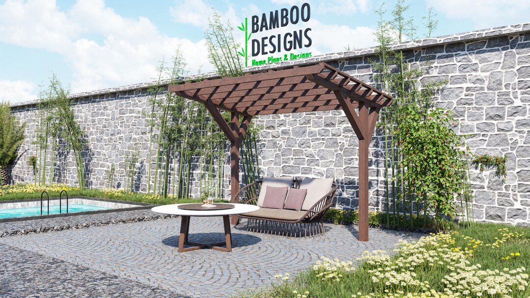 8x14 Overhang Pergola Plans – Modern One-sided DIY Shade Structure ...