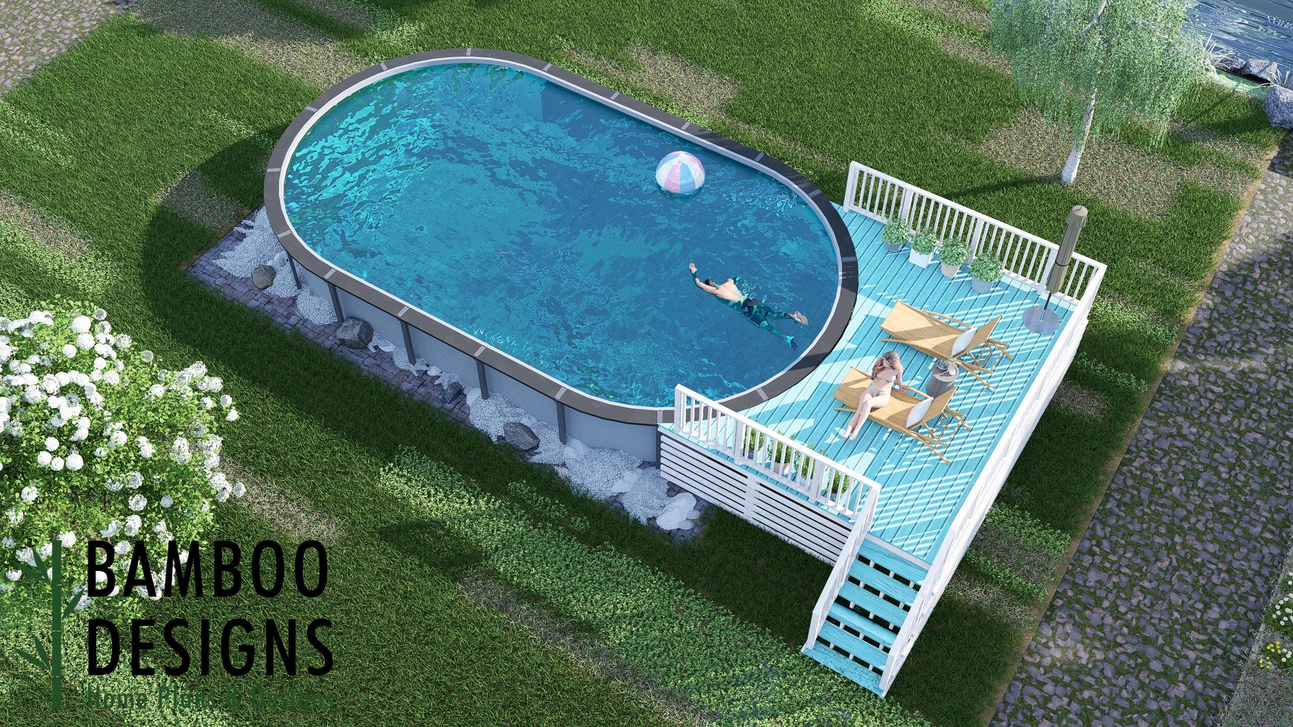 Carmel Valley Oval Pool Deck Plan – 10x18 Elevated Deck With 6-step ...