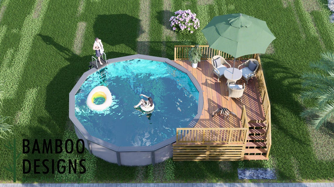 Sunrise Park 10x20 Circle Pool Deck Plan – Elevated Deck With Railings ...