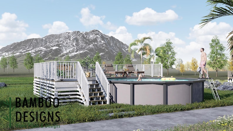Topanga 20x30 Circle Pool Deck Plan – Elevated Wrap-around Deck for 24 ...